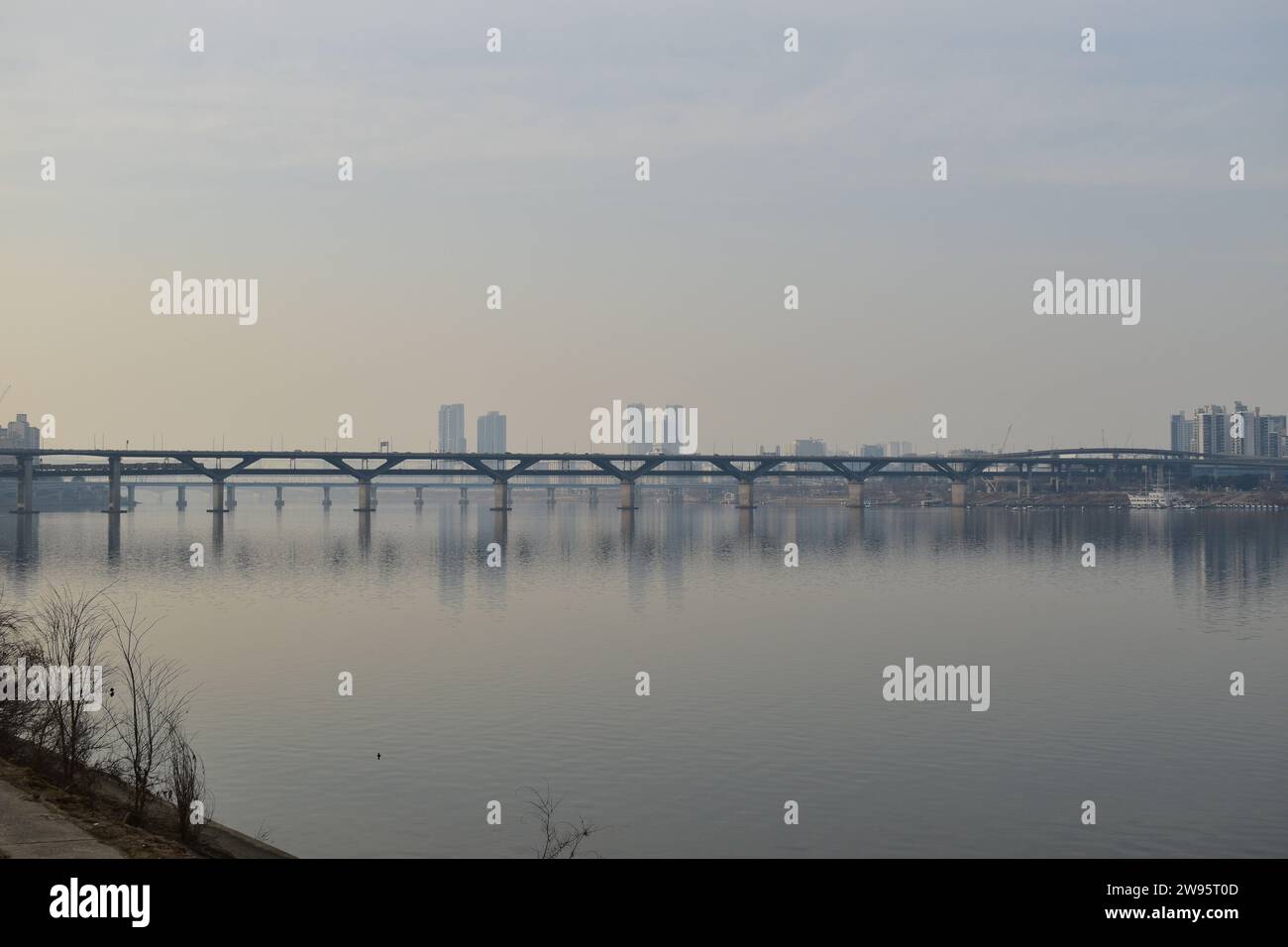 View of the Cheongdam Bridge built across the river Han that flows ...