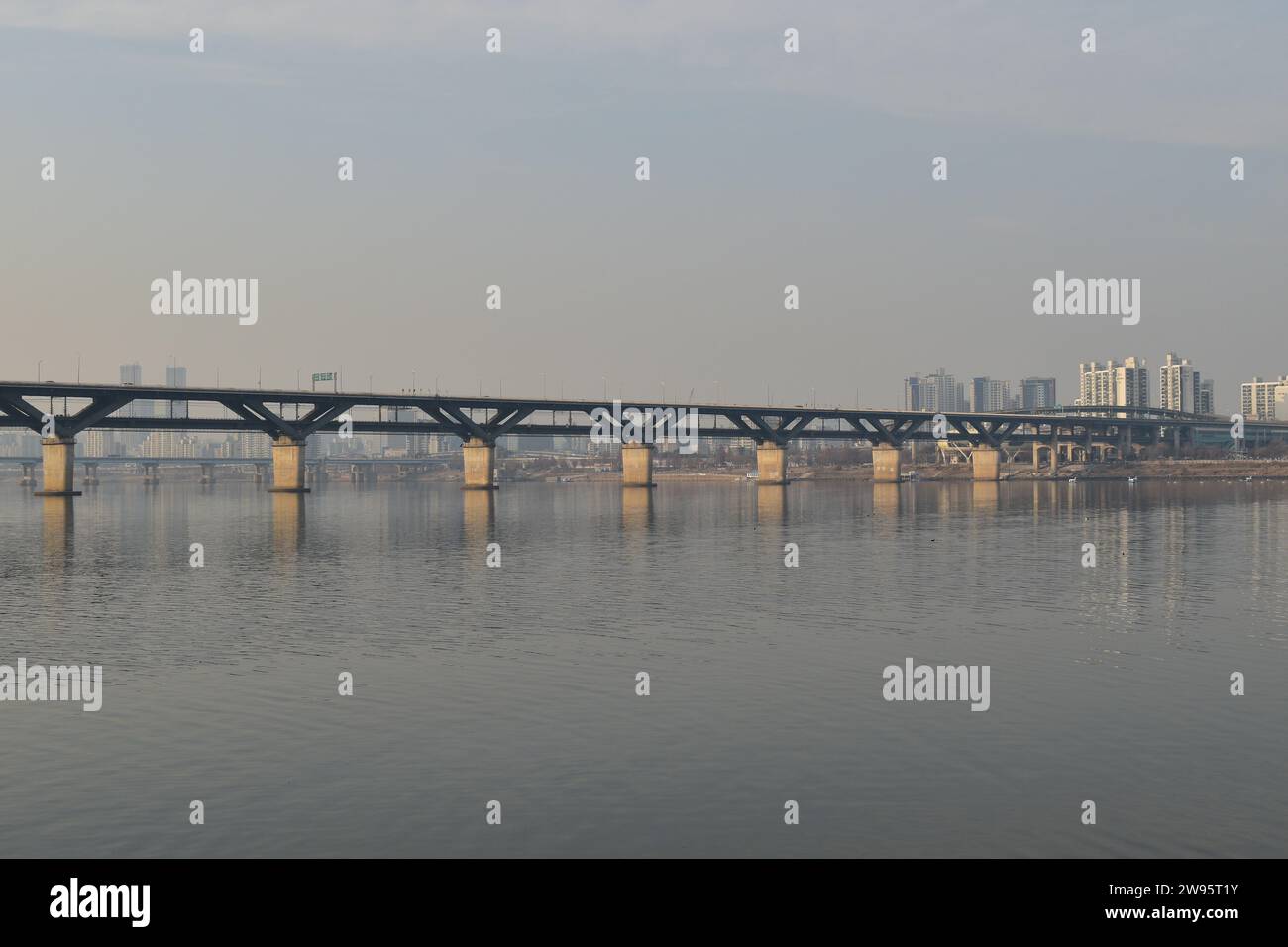 View of the Cheongdam Bridge built across the river Han that flows ...
