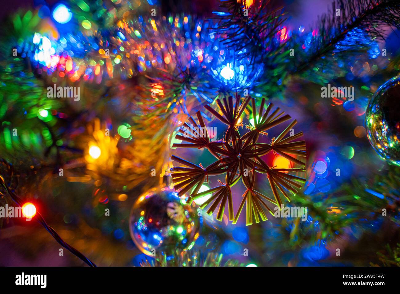 Kammlach, Bavaria, Germany - December 24, 2023: A colorfully decorated ...