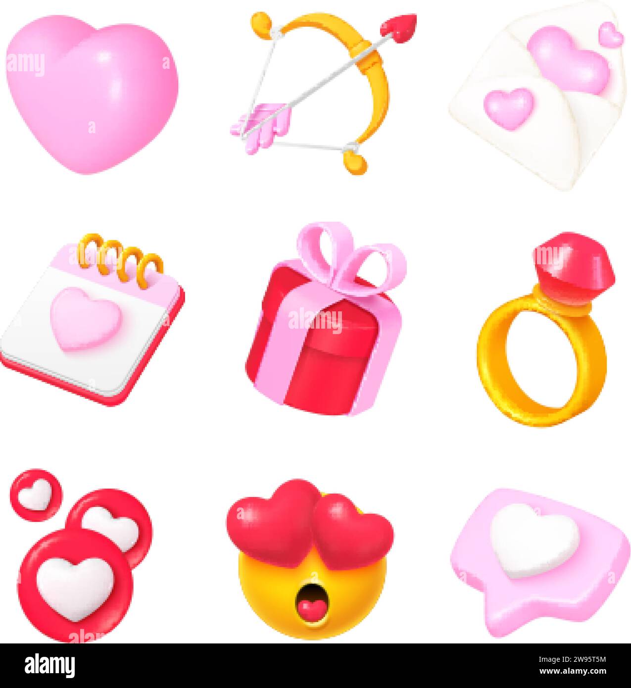 3d romantic love icons. Render couple hearts happy romance advertising ...