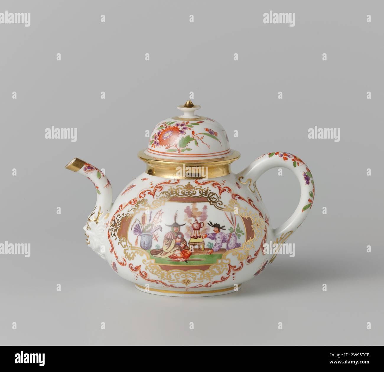 Teapot, multi -colored painted with chinoiseries, meissener porzellan ...