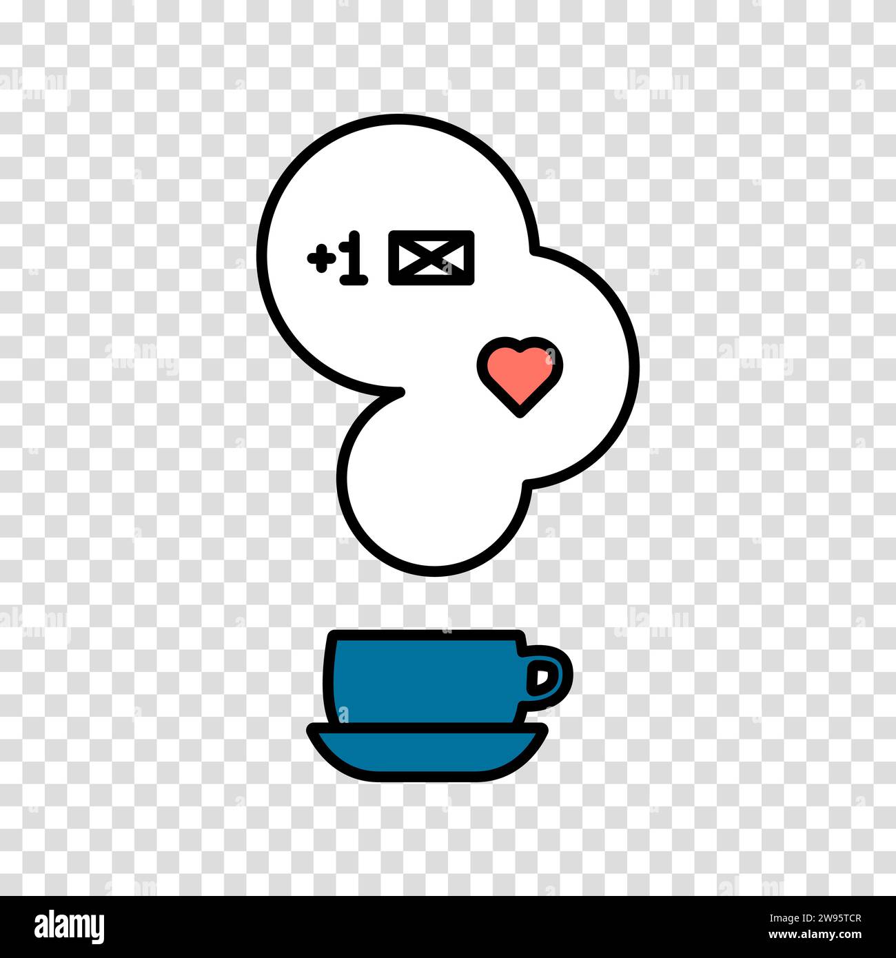 Coffee or tea hot cup icon with steam and new message notification ...