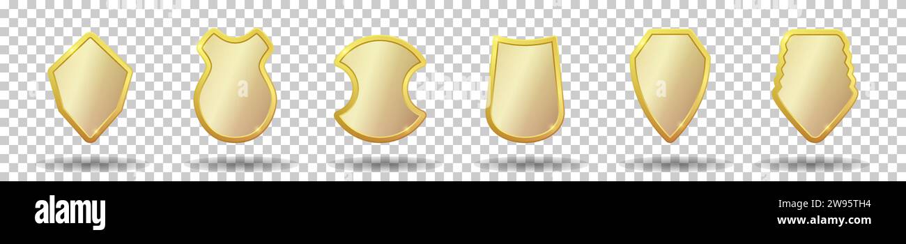 Set of realistic golden heraldic shields. Vector illustration on a ...