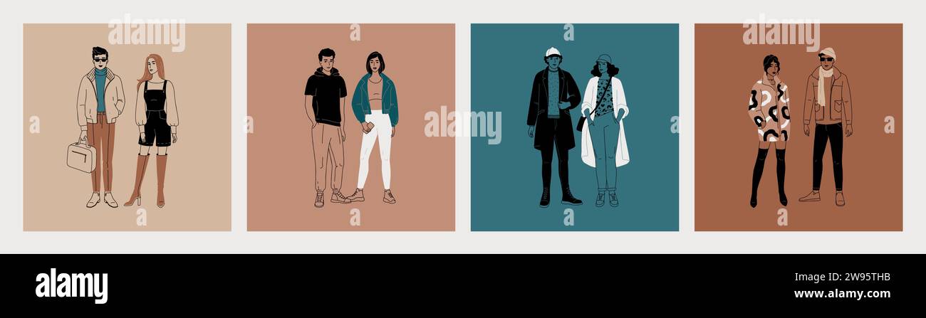 Fashion characters. Trendy clothes. Comic people sketch. Japanese boy ...