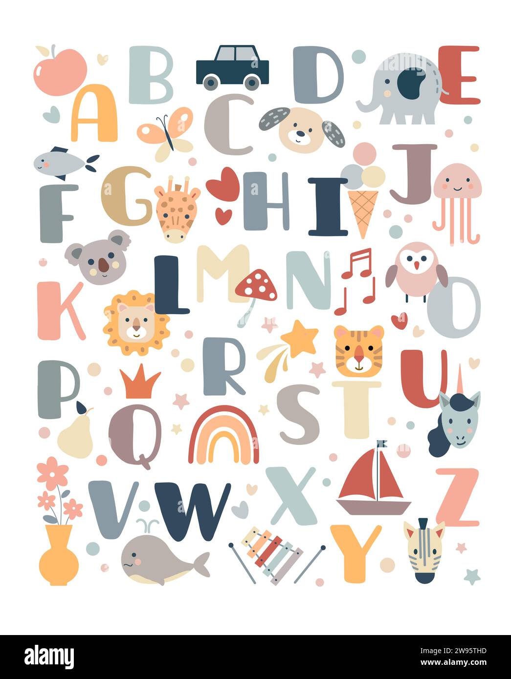 Animal alphabet. Baby Boho nursery uppercase letters. Bohemian poster ...
