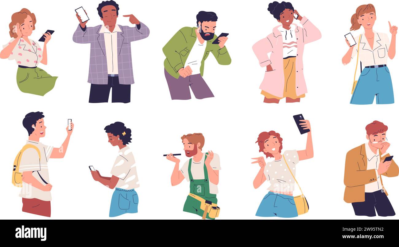 People smartphone emotions. Excited person writing on smartphone ...