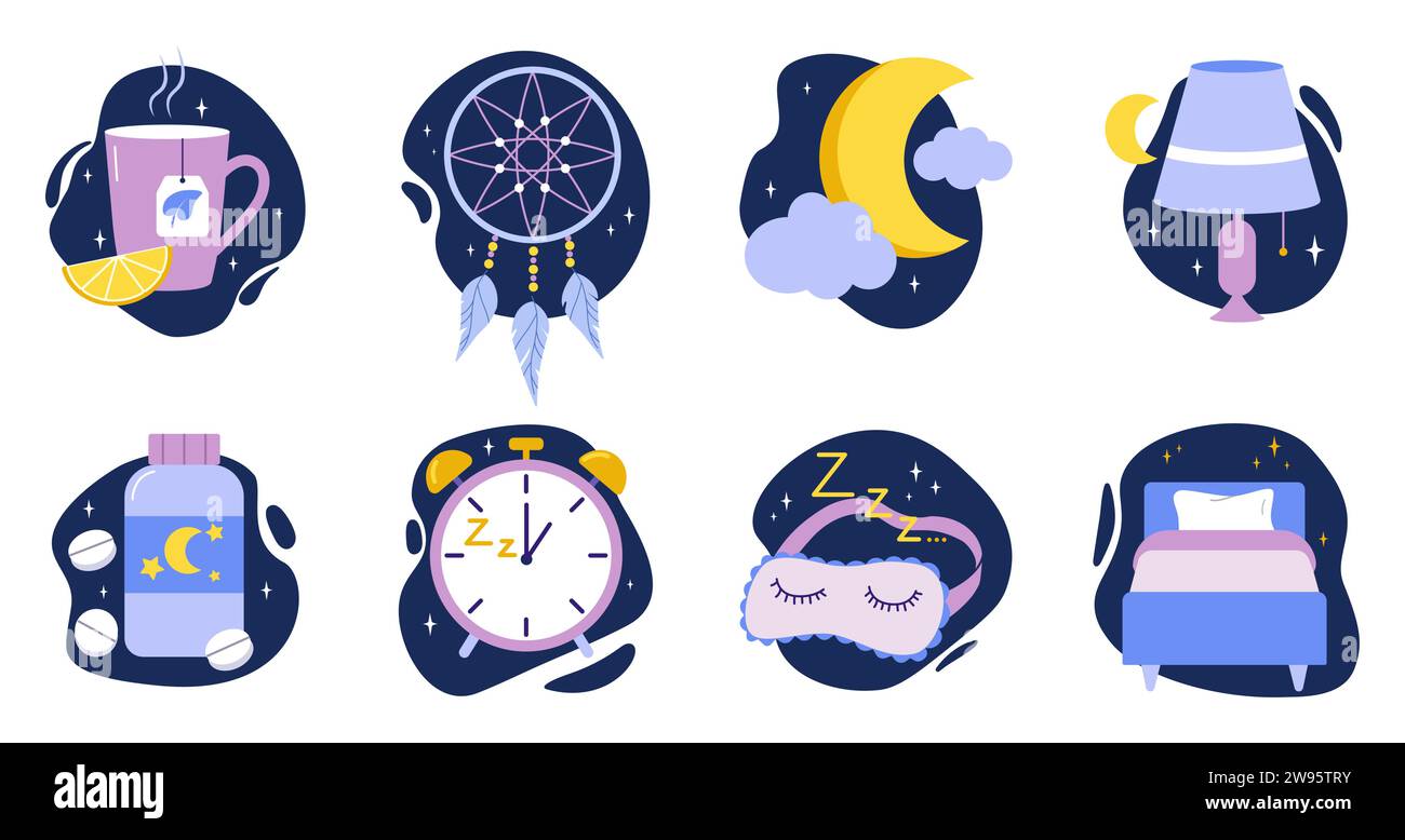 Night sleep. Nighttime relaxation. Bed pillow. Tea for relax. Dream ...