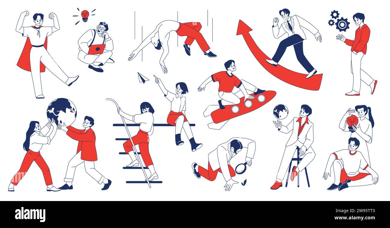 Doodle characters. Line office people. Detective or startup man ...