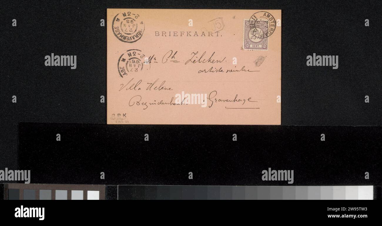 Postcard to Philip Zilcken, Maurits van der Valk, in or before 1896 Amsterdam cardboard. ink ...