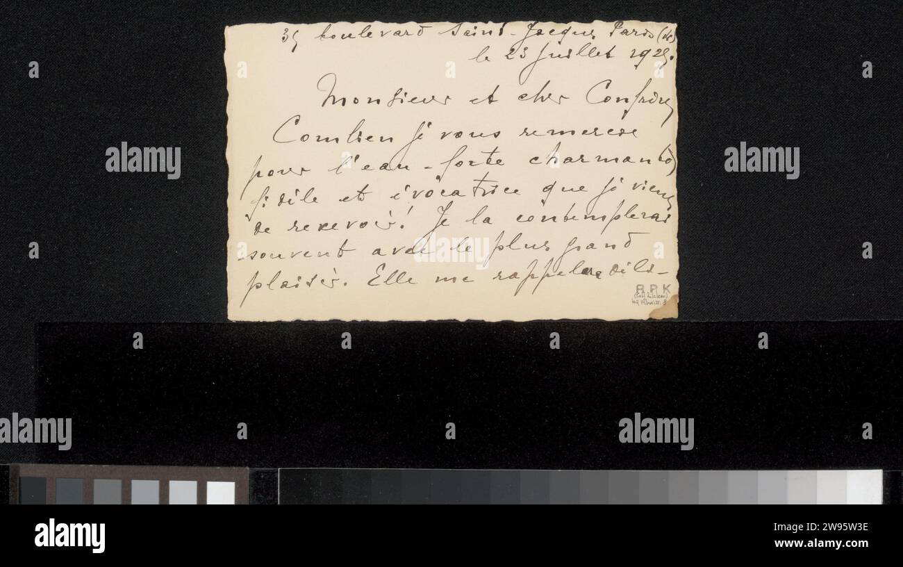 Letter to Philip Zilcken, Elissa Rhaïs, 1925 letter Paris cardboard ...