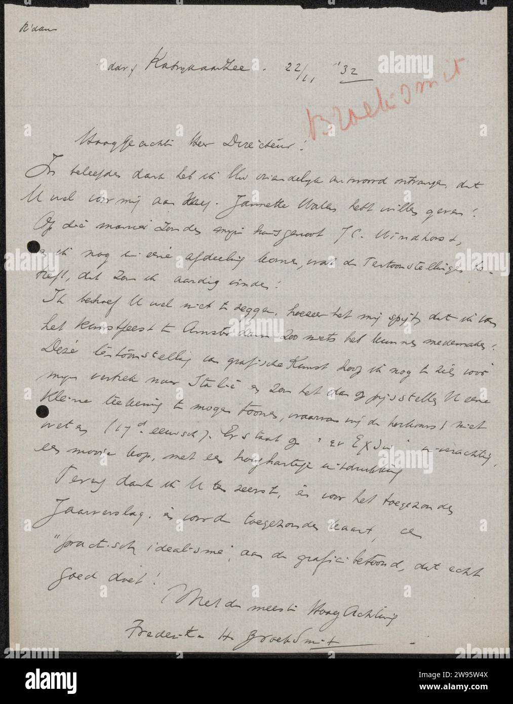 Letter to Jonkheer Hendrik Teding van Berkhout (1879-1969), Frederika ...