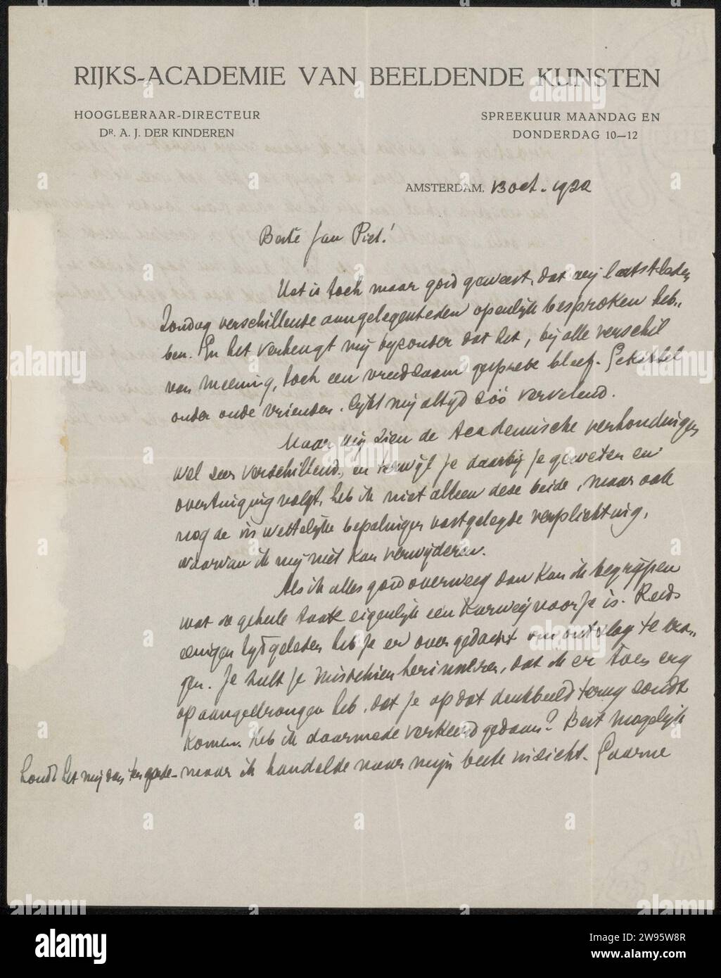 Letter to Jan Veth, Rijksakademie van Visual Arts, 1922 letter ...