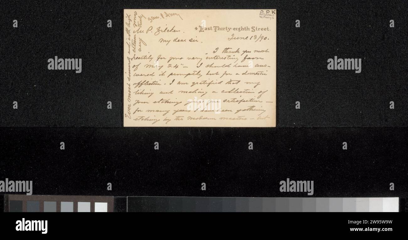 Letter to Philip Zilcken, 1890 letter New York (city) cardboard. ink ...