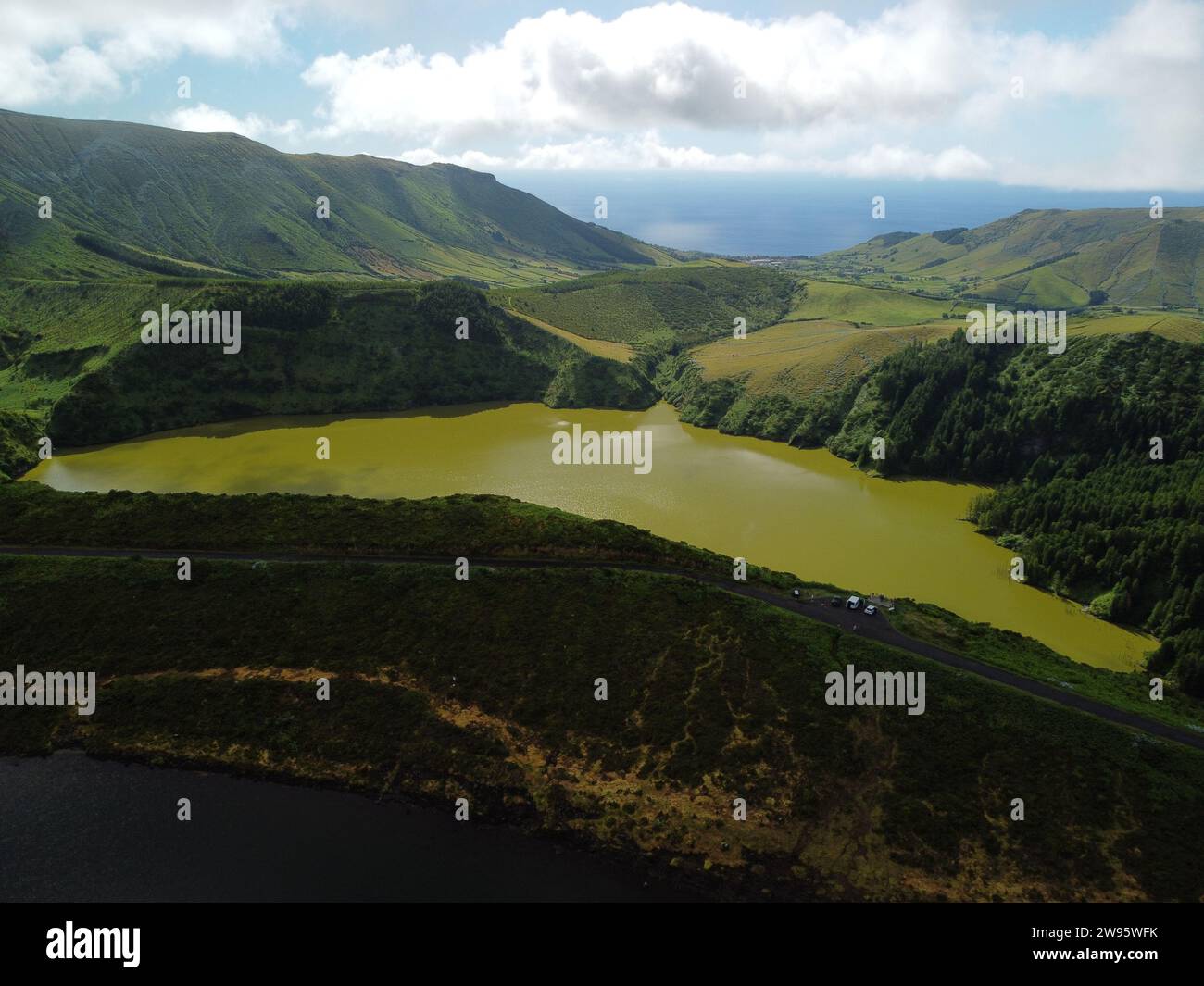 Green Lake and mountain ranges of Azores Stock Photo - Alamy