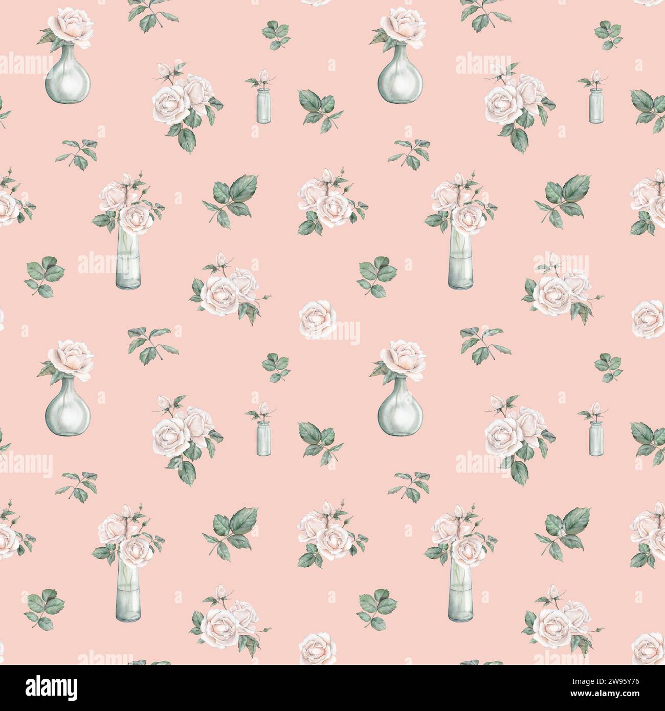 Light peach fuzz color roses seamless pattern. Cream roses arrangement ...
