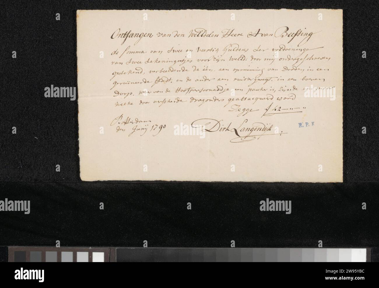 Receipt for Aernout van Beeftingh, Dirk Langendijk, 1790 Rotterdam ...