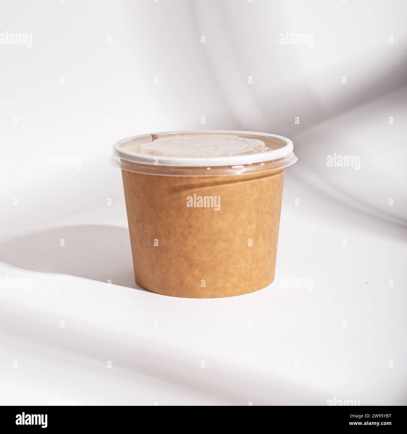 Soup package, circle container with lid, mockup for pack design, food ...