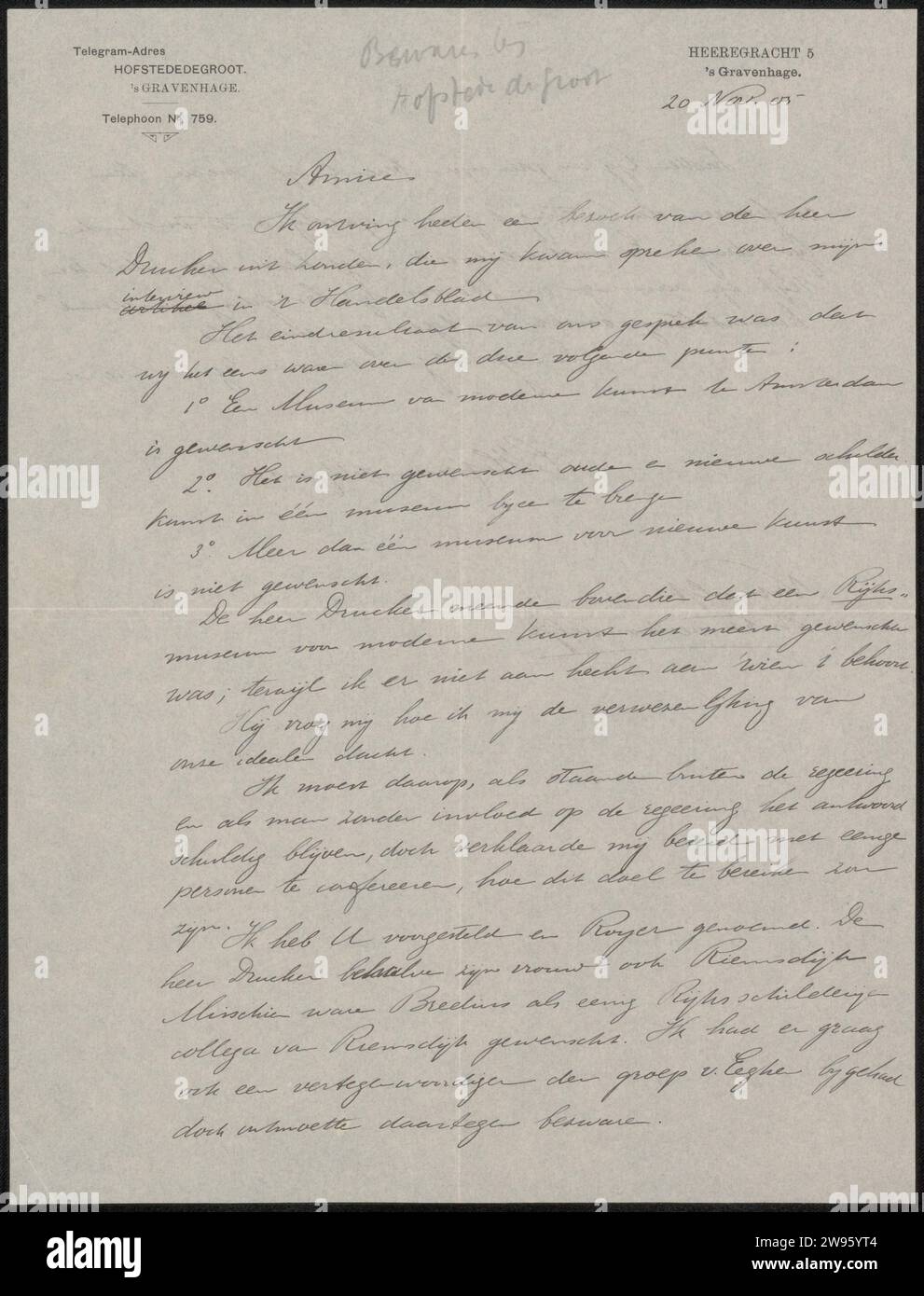 Letter to Jan Veth, Cornelis Hofstede de Groot, 1902 - 1905 letter The ...