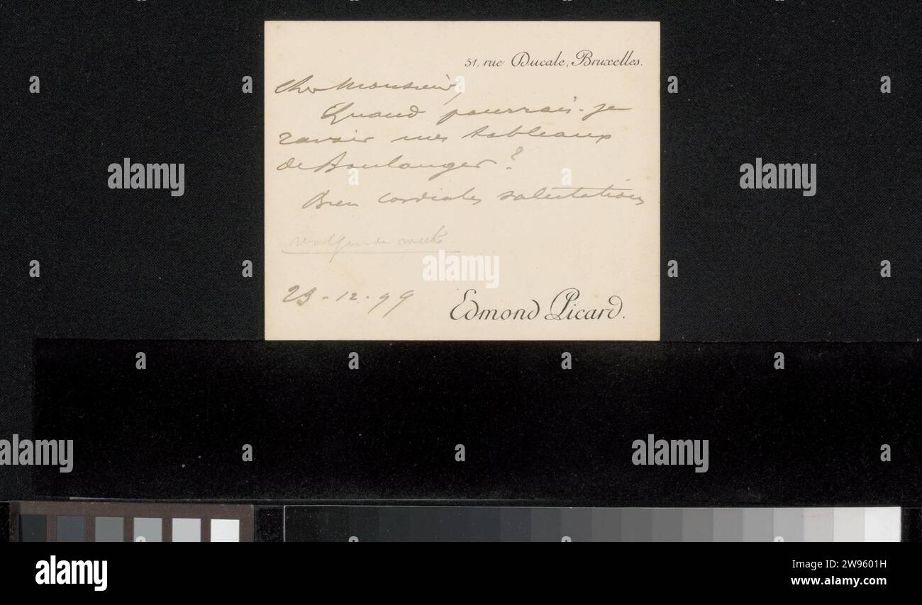 Letter to Philip Zilcken, Edmond Picard, 1899 letter Brussels cardboard ...