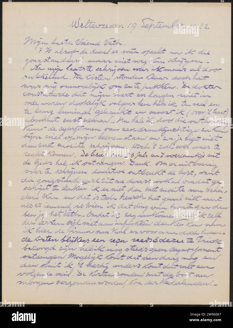 Letter to Jan Veth, Jean Pierre Moquette, 1922 letter Welted people ink ...