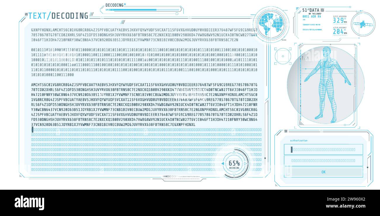 HUD interface futuristic design with text decoding screen Stock Vector ...
