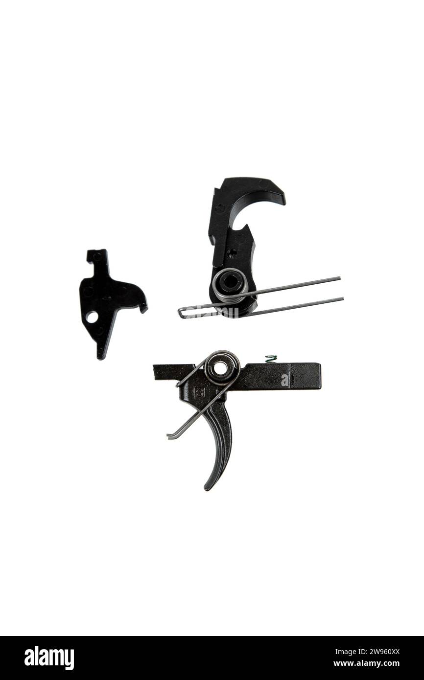 Shock trigger for gun isolate on white background. Gun trigger. Repair ...