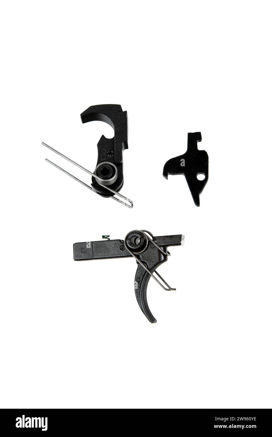 Shock trigger for gun isolate on white background. Gun trigger. Repair ...