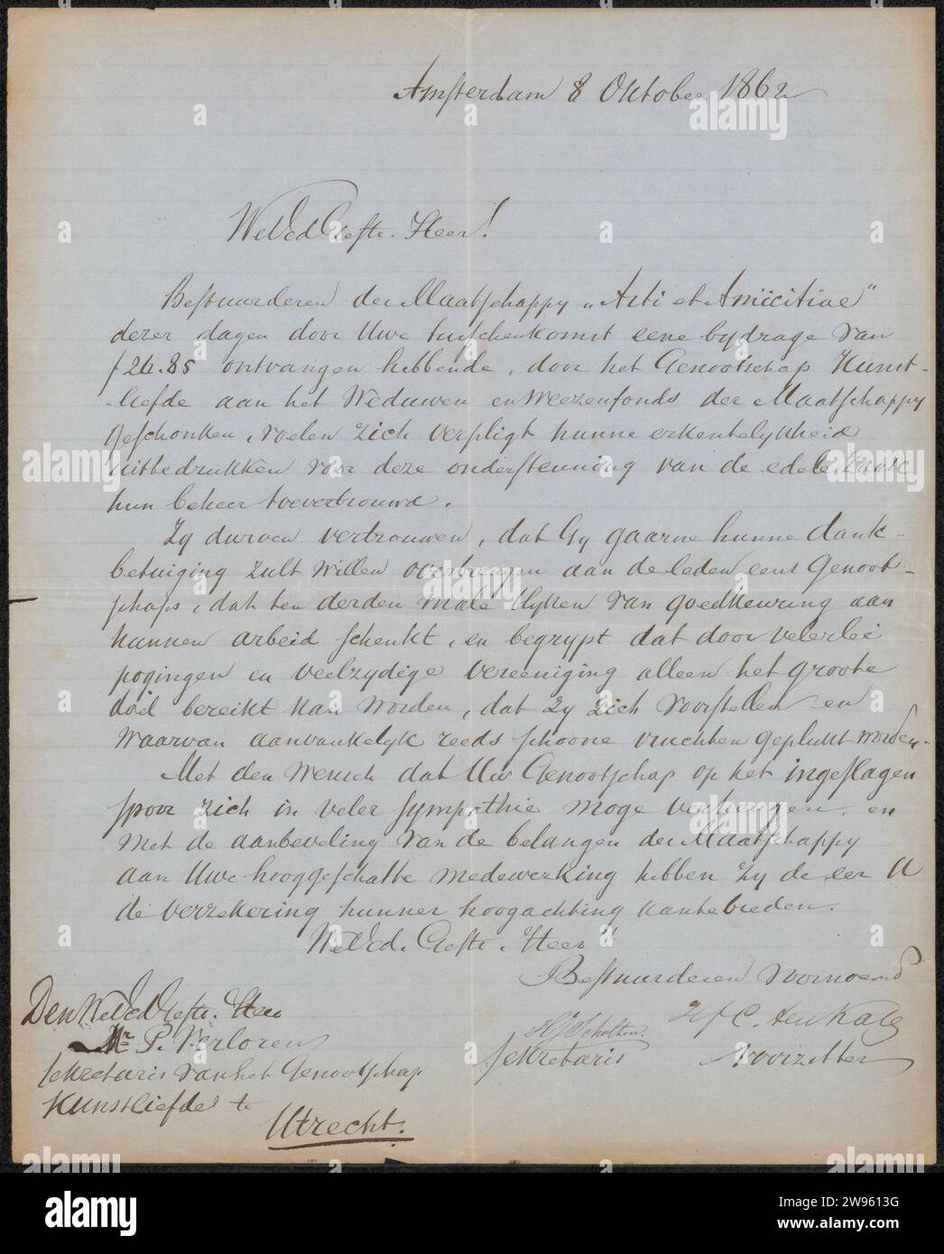 Letter to Pieter Lost from Themaat, Secretary of Society Kunstliefde ...