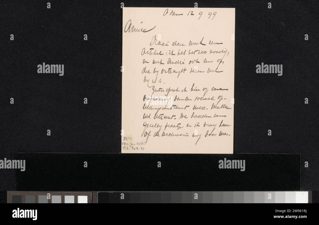 Letter to Jan Veth, Pieter Lodewijk Tak, 1899 letter Amsterdam ...