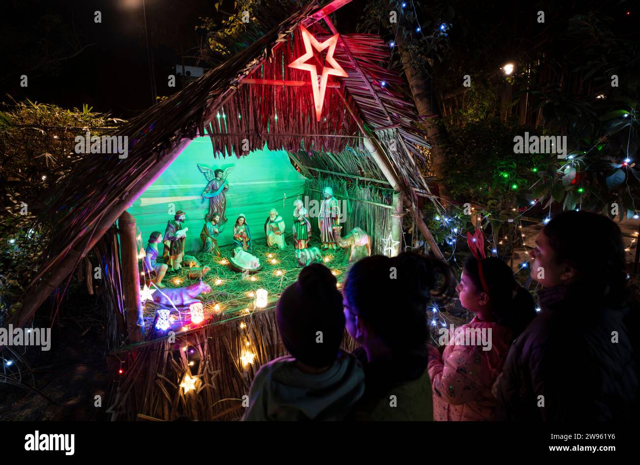 December 24, 2023: An illuminated nativity depicting the birth the baby ...