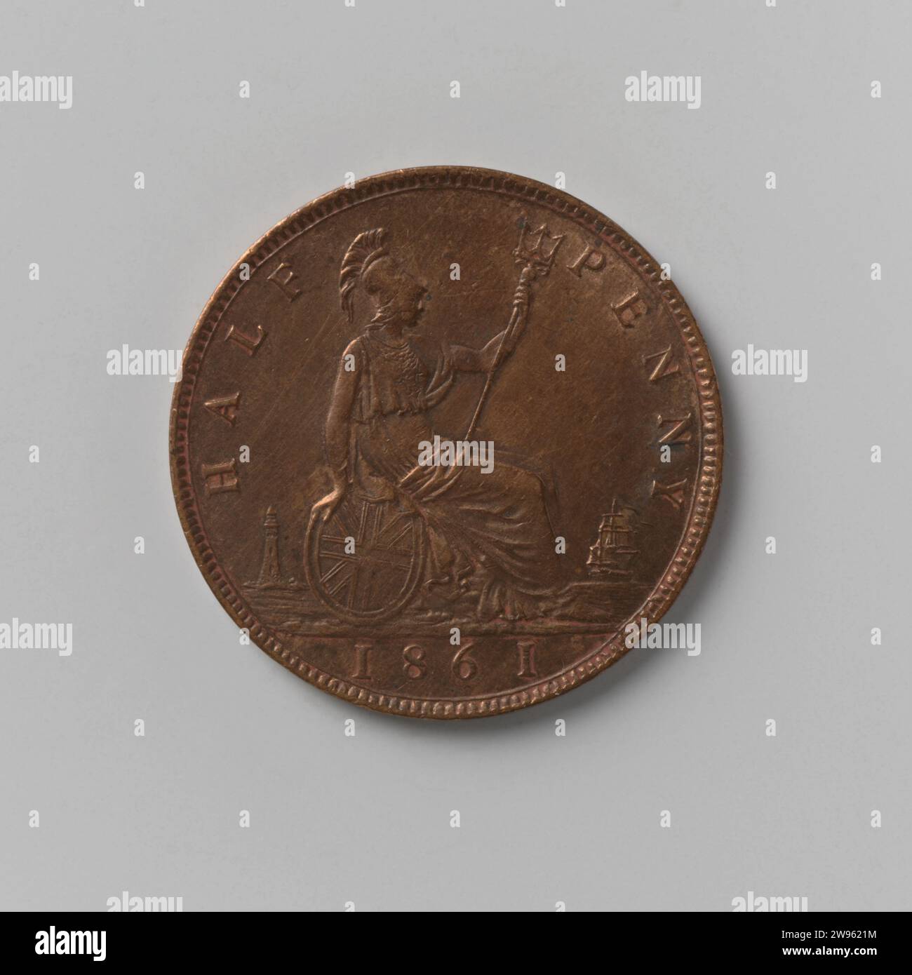 ½ Penny from England of Victoria, 1861 ,, 1861 coin Bronze mint. Front ...