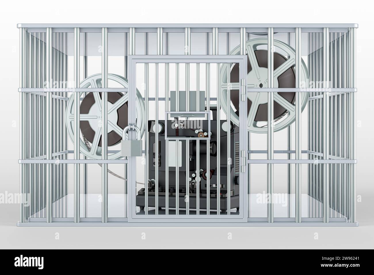 Cinema projector inside cage, prison cell. Freedom of Information ...