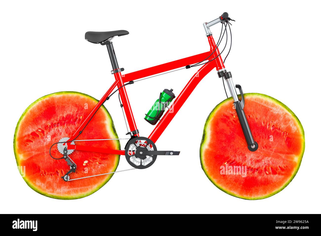 Bicycle With Watermelon Slices Wheels, 3D rendering isolated on white ...