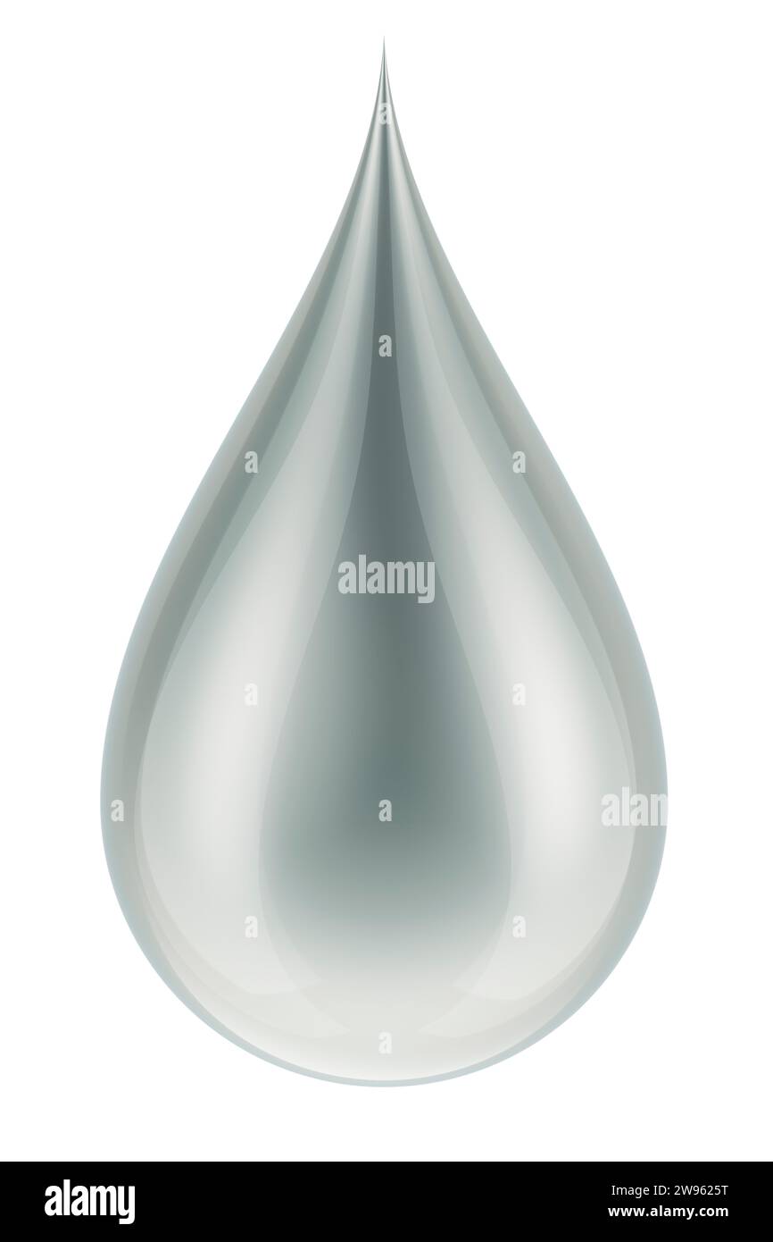 Silver, metallic drop. 3D rendering isolated on white background Stock ...