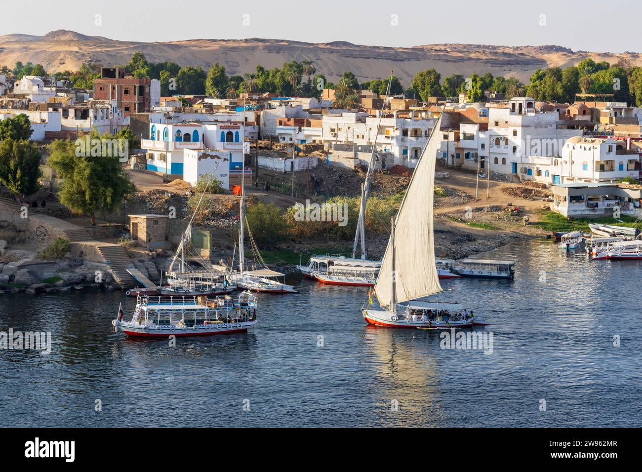 Felucca and tourist boats on the River Nile at Aswan, Egypt, North ...