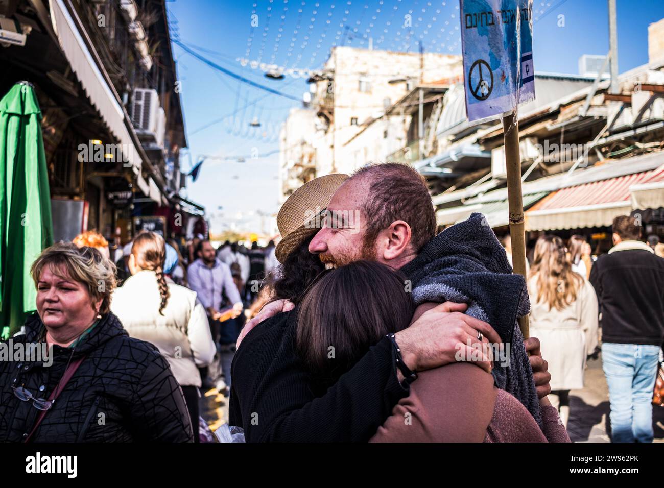 Jerusalem, Israel - December 22, 2023 A couple of young peace activists ...