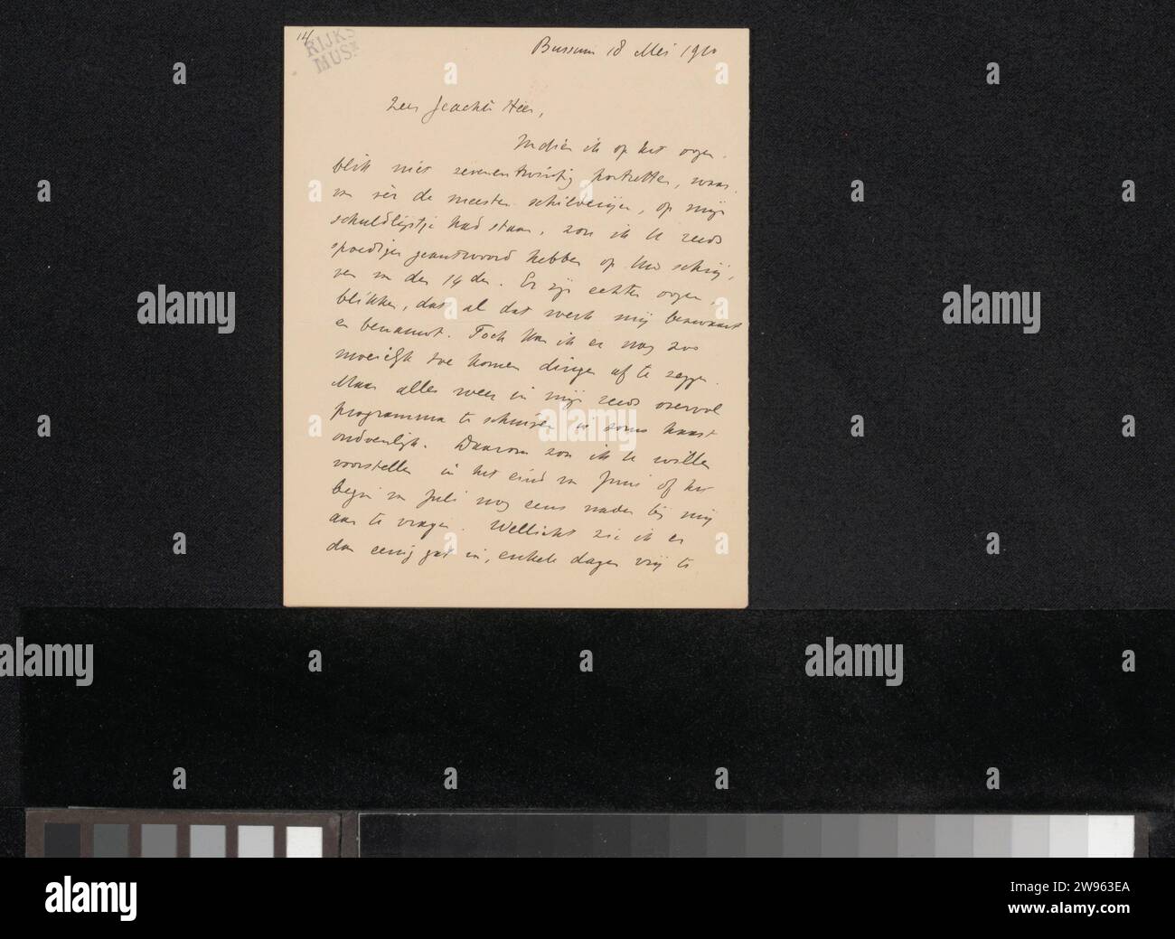 Letter to Pieter Haverkorn van Rijsewijk, Jan Veth, 1910 letter Bussum ...