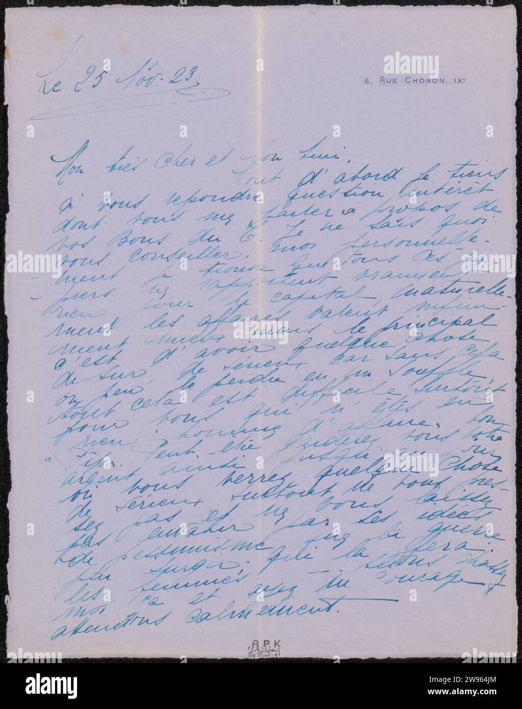 Letter to Philip Zilcken, 1923 letter Paris paper. ink writing ...