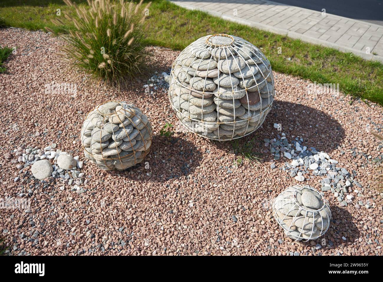 Landscaping decoration made of ball-shaped from pebble stone Stock ...