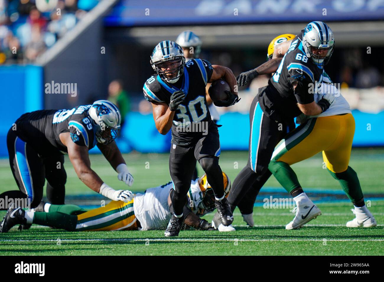Carolina Panthers running back Chuba Hubbard runs against the Green Bay ...