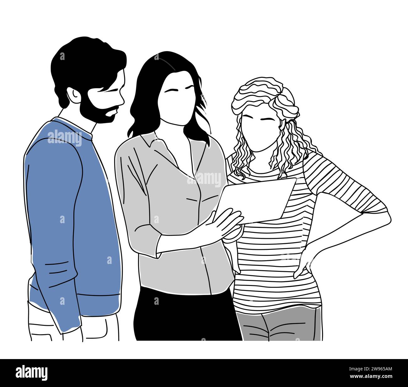 Men and women working together vector drawing Stock Vector Image & Art ...