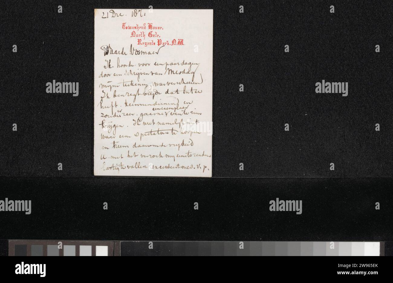Letter to Carel Vosmaer, Lourens Alma Tadema, 1871 letter London paper ...