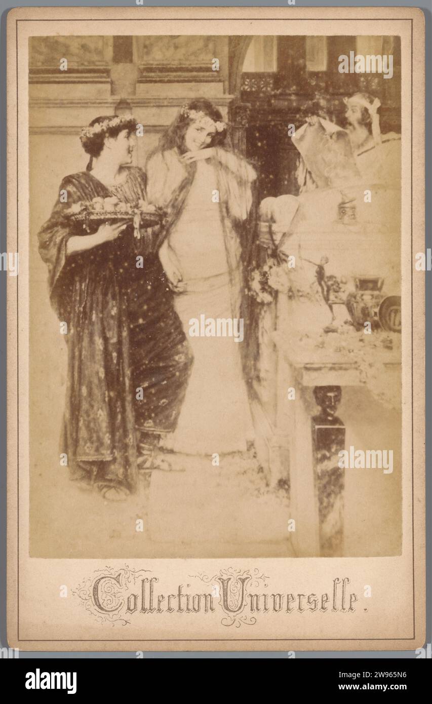 Photo production of a painting of two women with flower wreaths ...