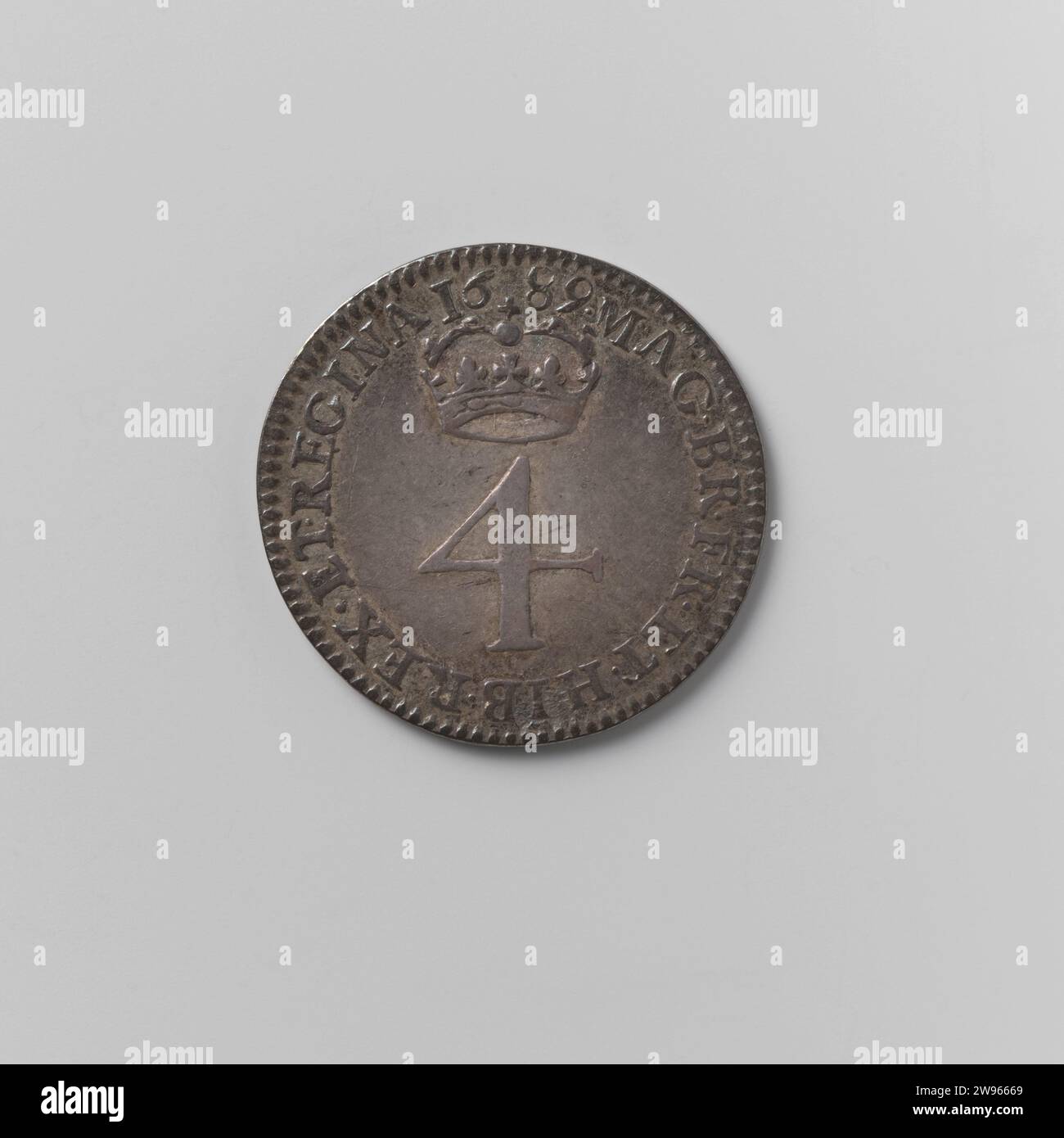 4 Pence from England by Willem and Mary, 1689 ,, 1689 coin Silver coin ...