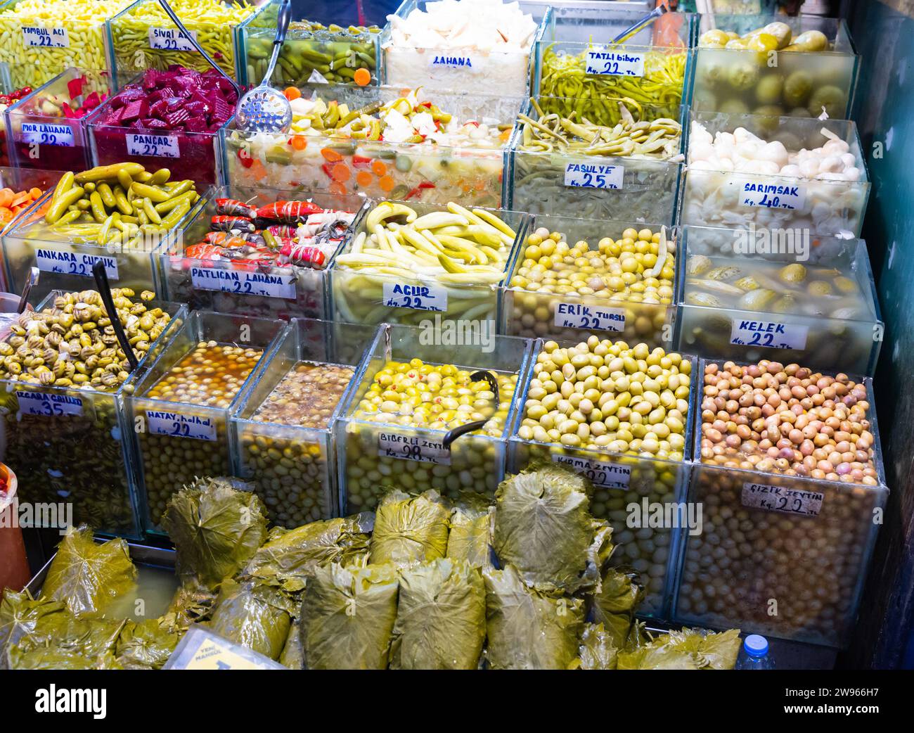 Natural marinades and pickles on Turkish market counter Stock Photo - Alamy