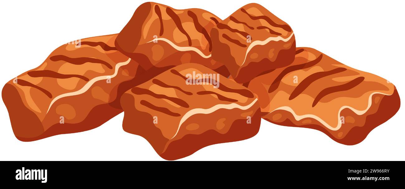 Baked grilled meat isolated on white background. A bunch of pieces of ...