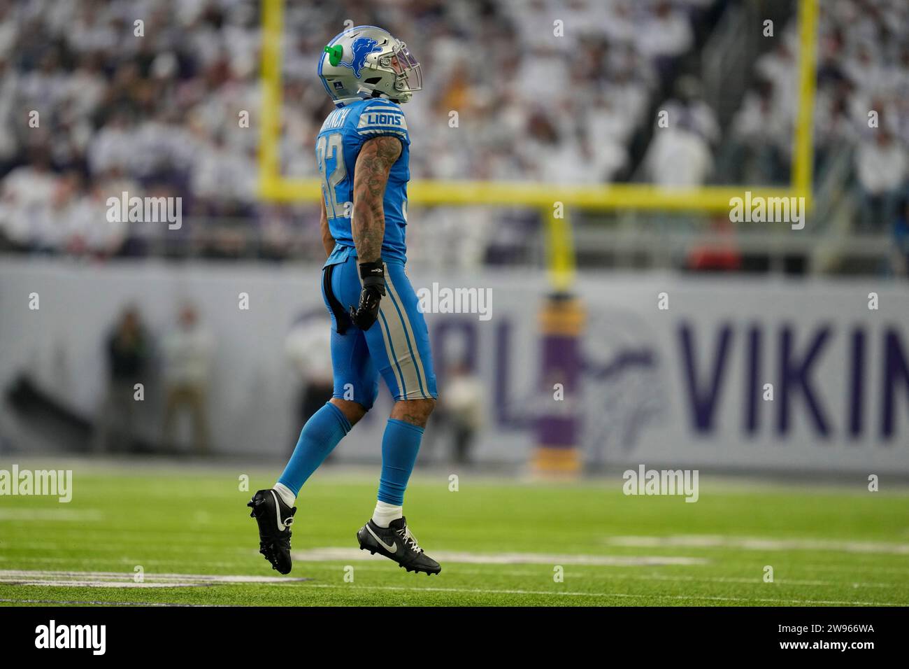 Detroit Lions safety Brian Branch (32) celebrates after intercepting a ...