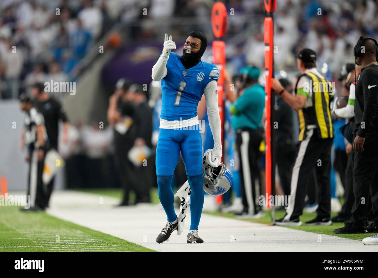Detroit Lions cornerback Cameron Sutton (1) reacts on the sideline ...