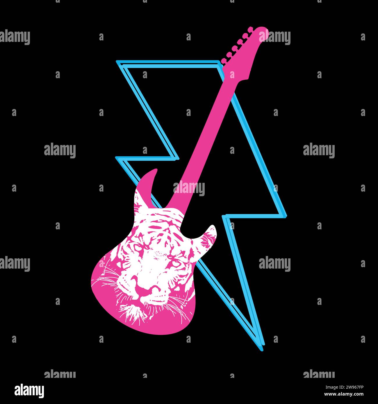 Electric guitar t-shirt design with leopard head and thunderbolt symbol ...