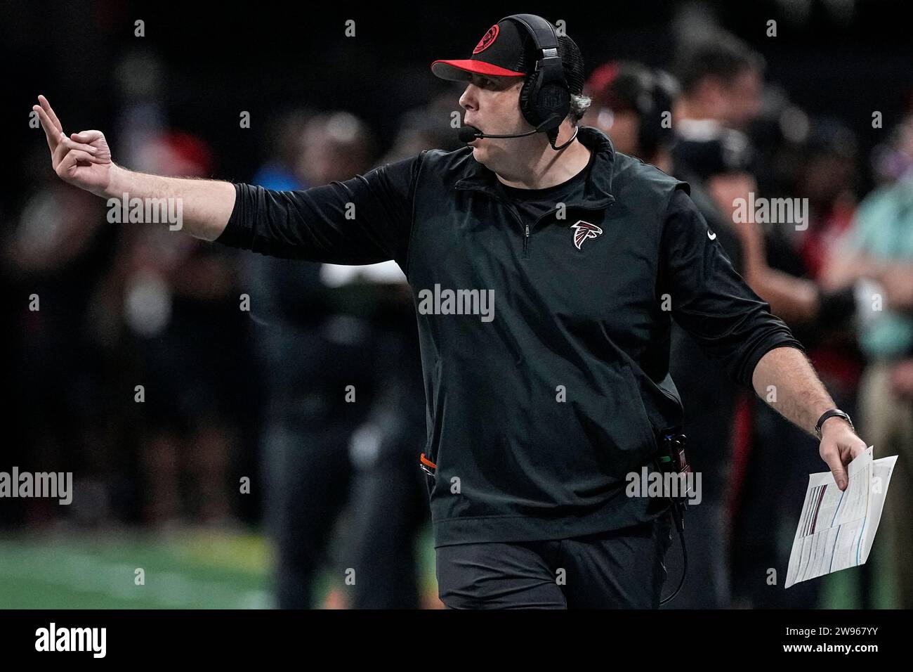 Atlanta Falcons head coach Arthur Smith speaks on the sidelines during ...